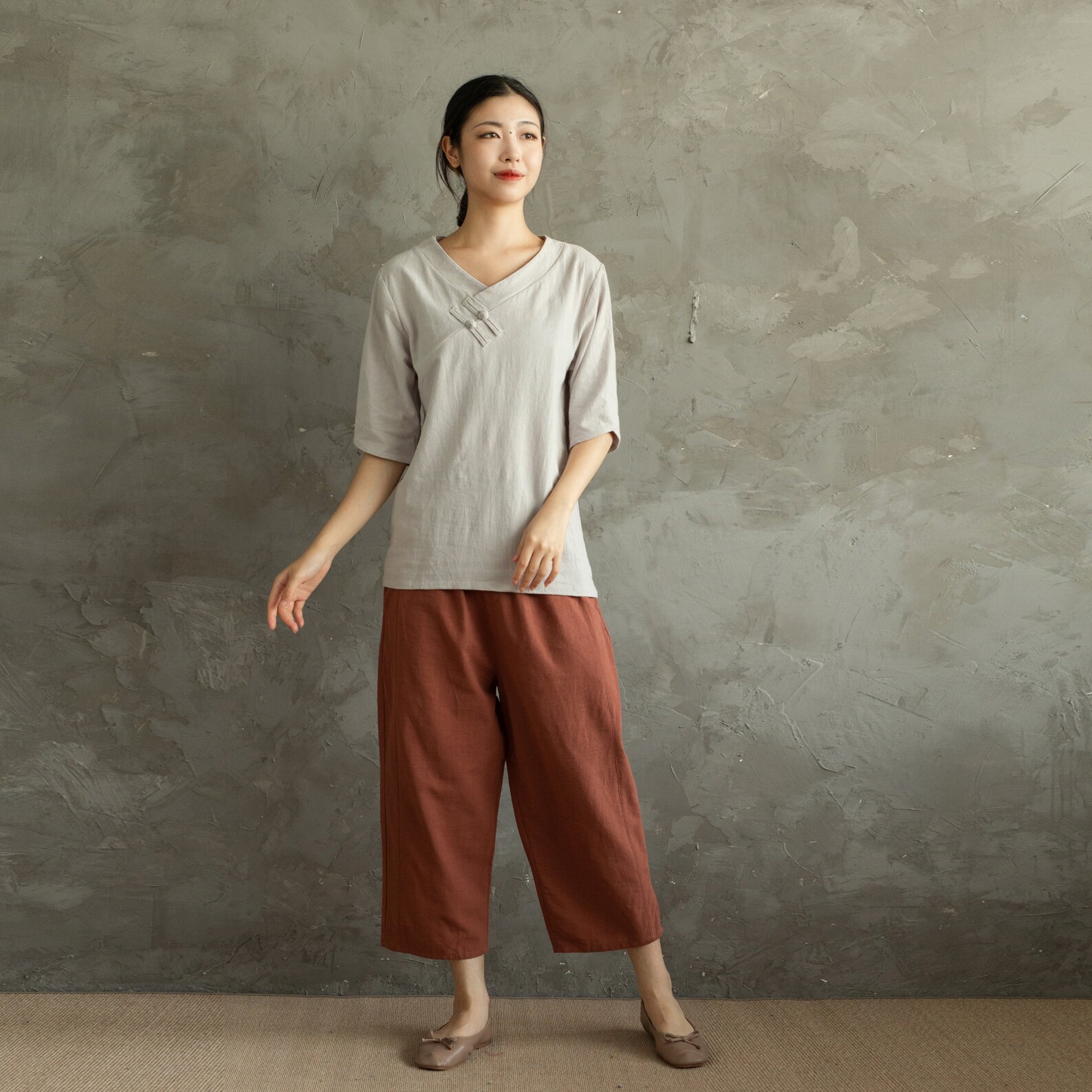 Summer Elastic Waist Cotton Pants Soft Casual Loose Cropped - Etsy