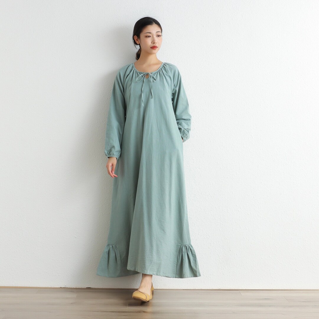 Women Cotton Dress Soft Casual Loose Robes Long Sleeves Shift - Etsy