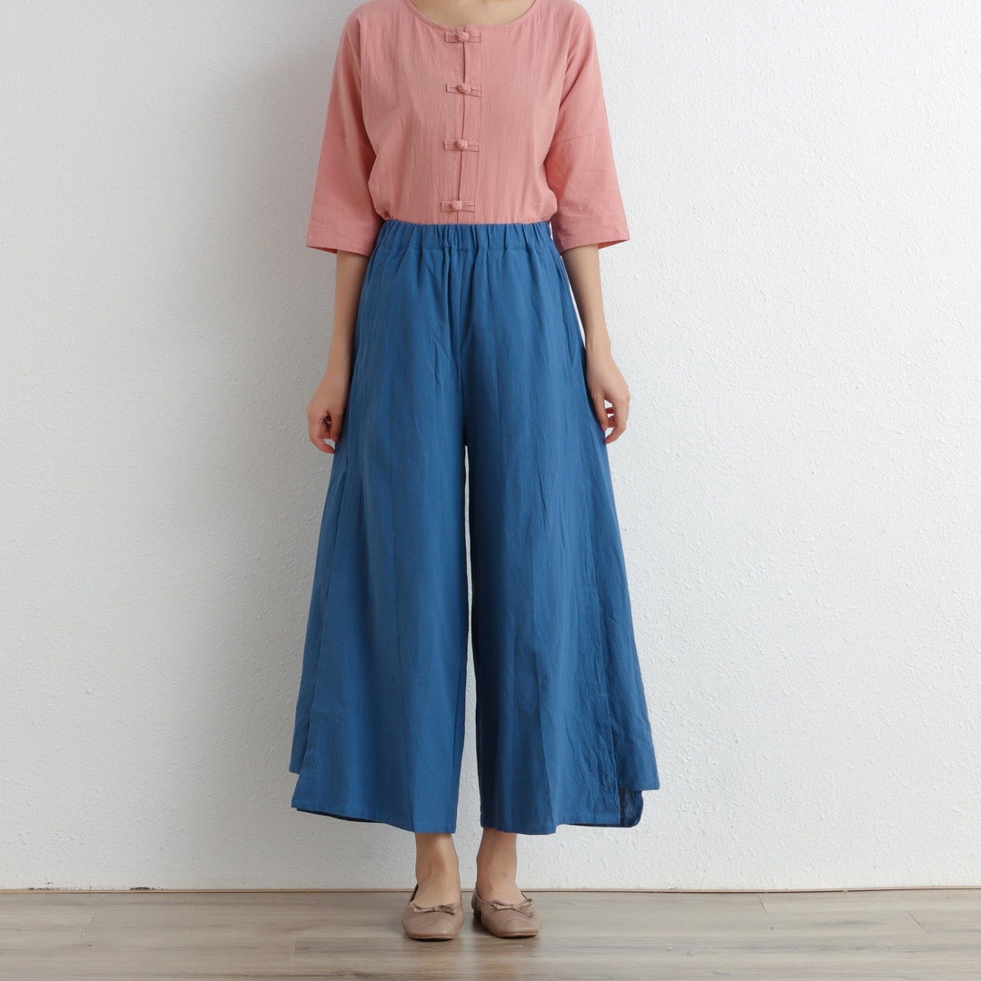 Summer Women Elastic Waist Cotton Pants Soft Casual Loose Boho Trousers ...