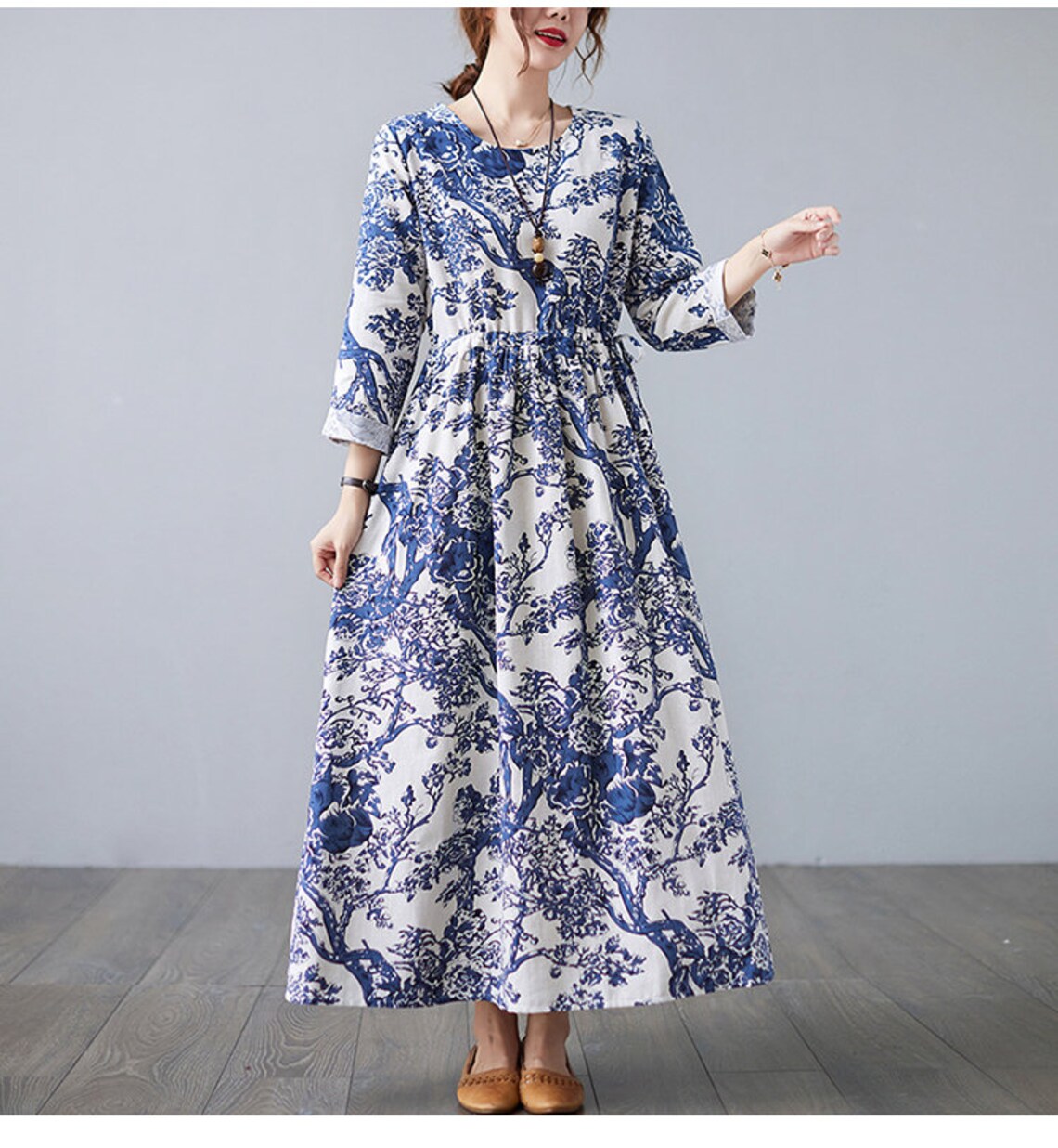 Women Printed Cotton Dress Soft Casual Loose Robes Long - Etsy