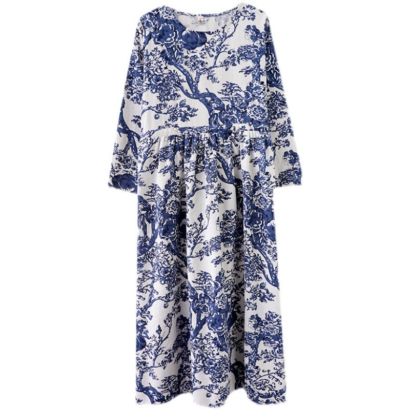 Women Printed Cotton Dress Soft Casual Loose Robes Long - Etsy