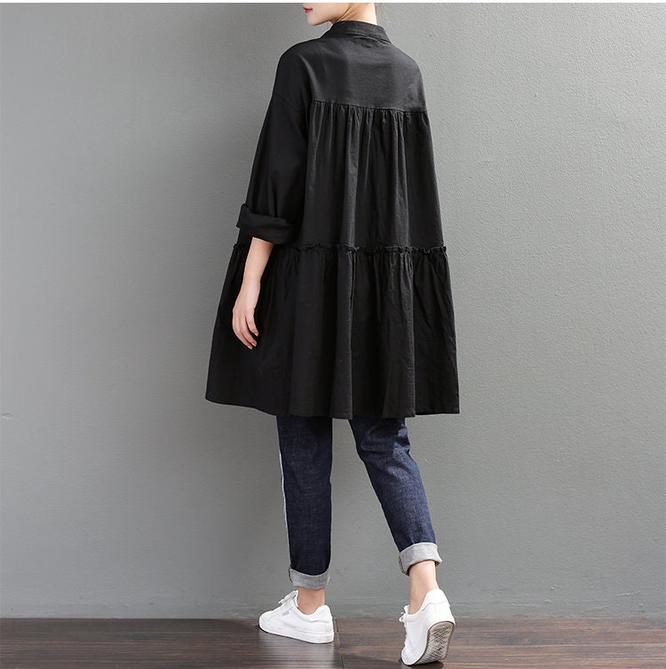 New Spring Cotton Dress Long Sleeve Shirt Dresses Buttons - Etsy