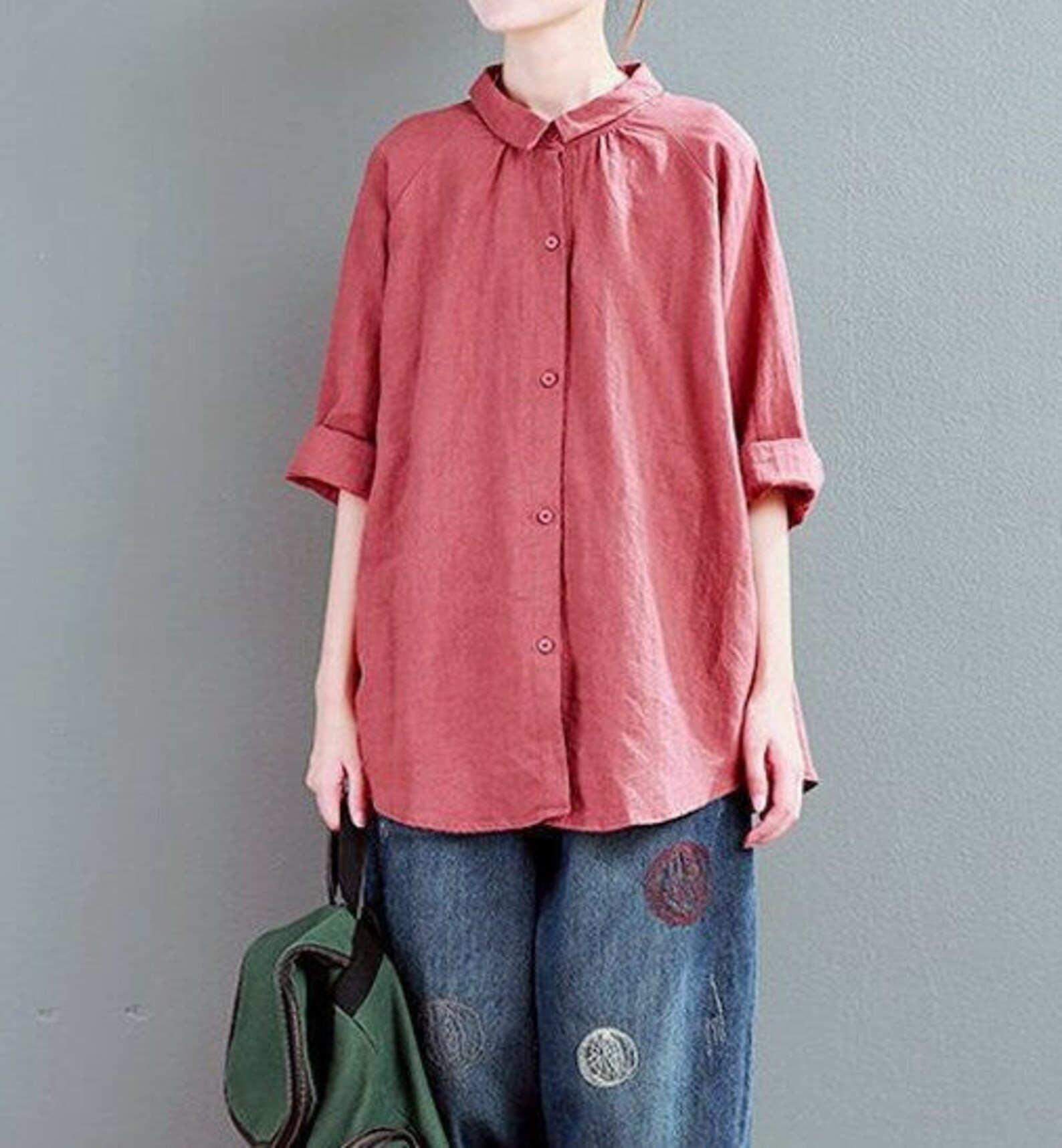 New Spring Cotton Tops Long Sleeve Shirt Dresses Buttons | Etsy