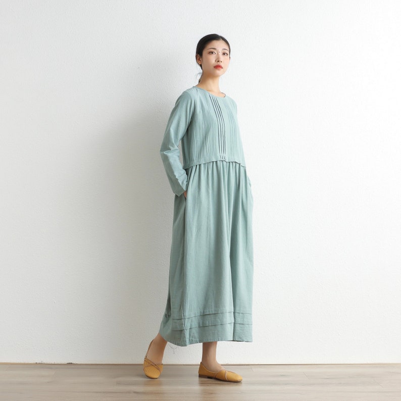 Women Cotton Dress Soft Casual Loose Robes Long Sleeves Shift - Etsy