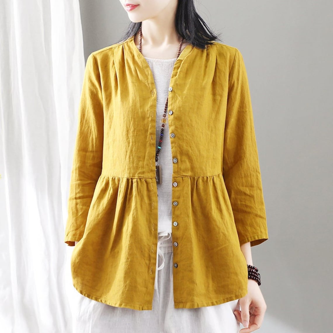 Women's Summer Cotton Tops Long Sleeves Blouse Casual - Etsy