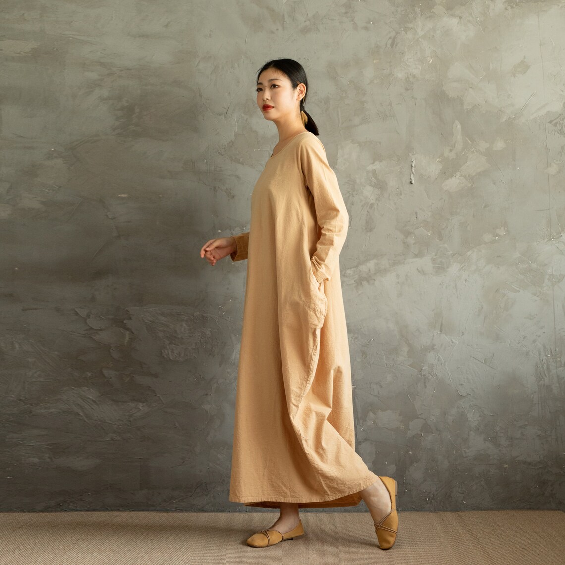 Women Cotton Dress Soft Casual Loose Robes Long Sleeves Shift - Etsy