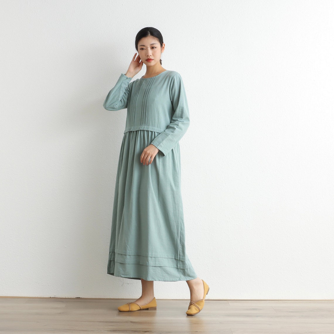 Women Cotton Dress Soft Casual Loose Robes Long Sleeves Shift - Etsy
