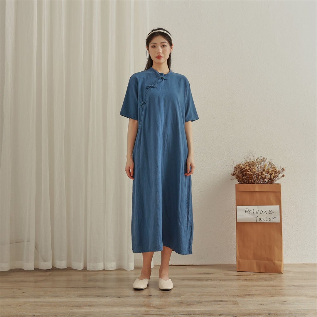 Women Cotton Dress Soft Casual Loose Robes Half Sleeves Shift Dress ...