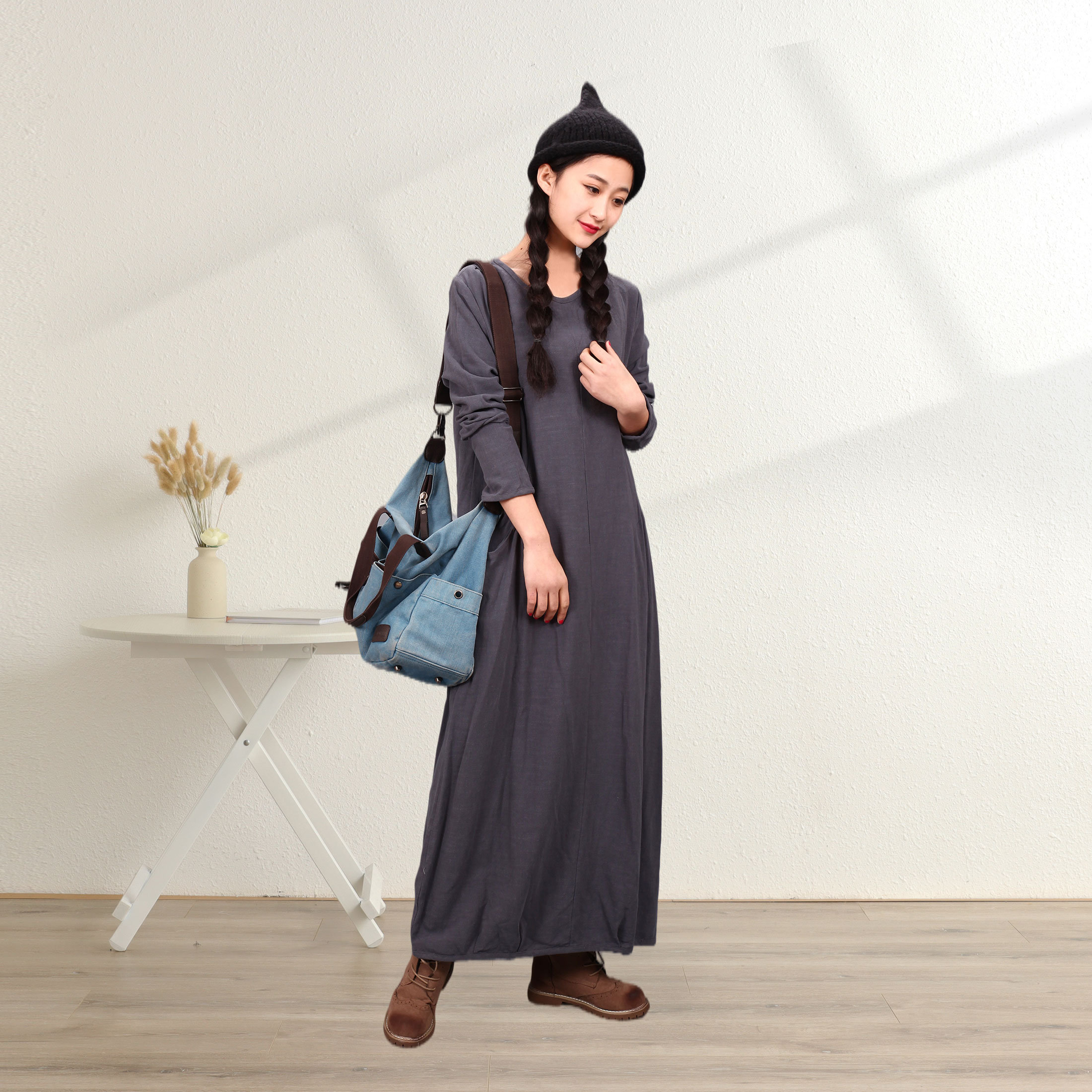 Women Cotton Dress Soft Casual Loose Robes Long Sleeves Shift | Etsy