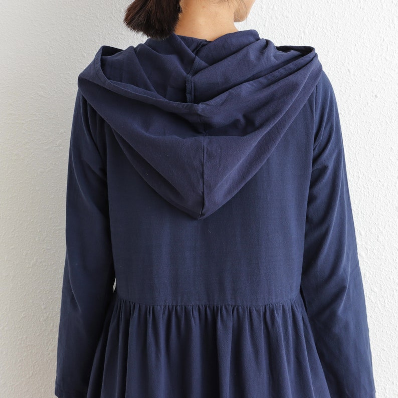 Cotton Hooded Dress Casual Loose Robes Long Sleeves Shift | Etsy