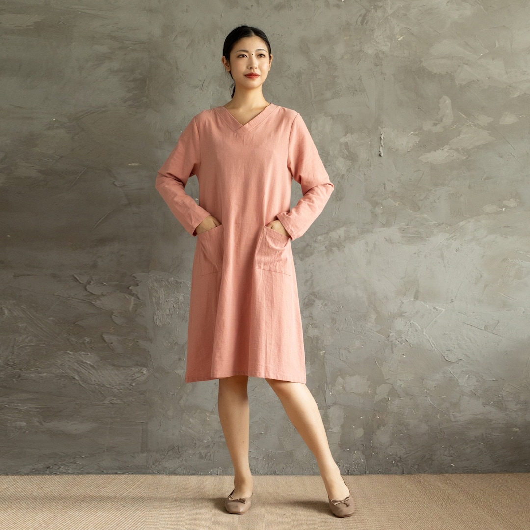 New Spring Cotton Dress Soft Casual Loose Dress Tunics Long Sleeves ...
