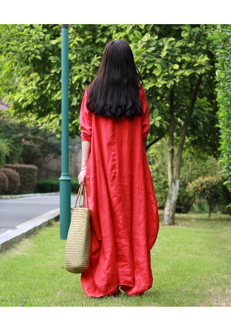 Women Cotton Dress Soft Casual Loose Robes Long Sleeves Shift - Etsy