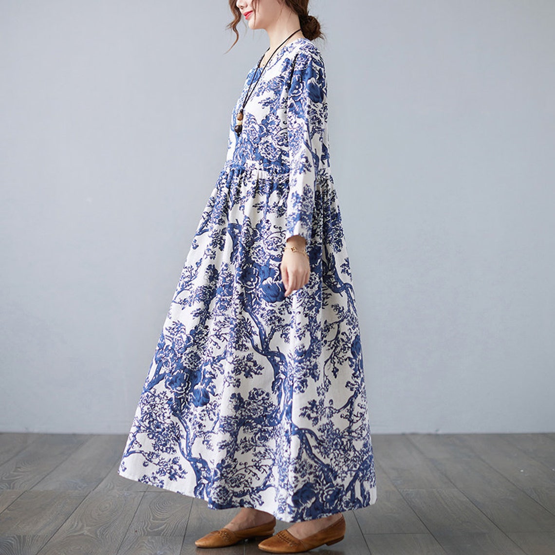 Women Printed Cotton Dress Soft Casual Loose Robes Long - Etsy