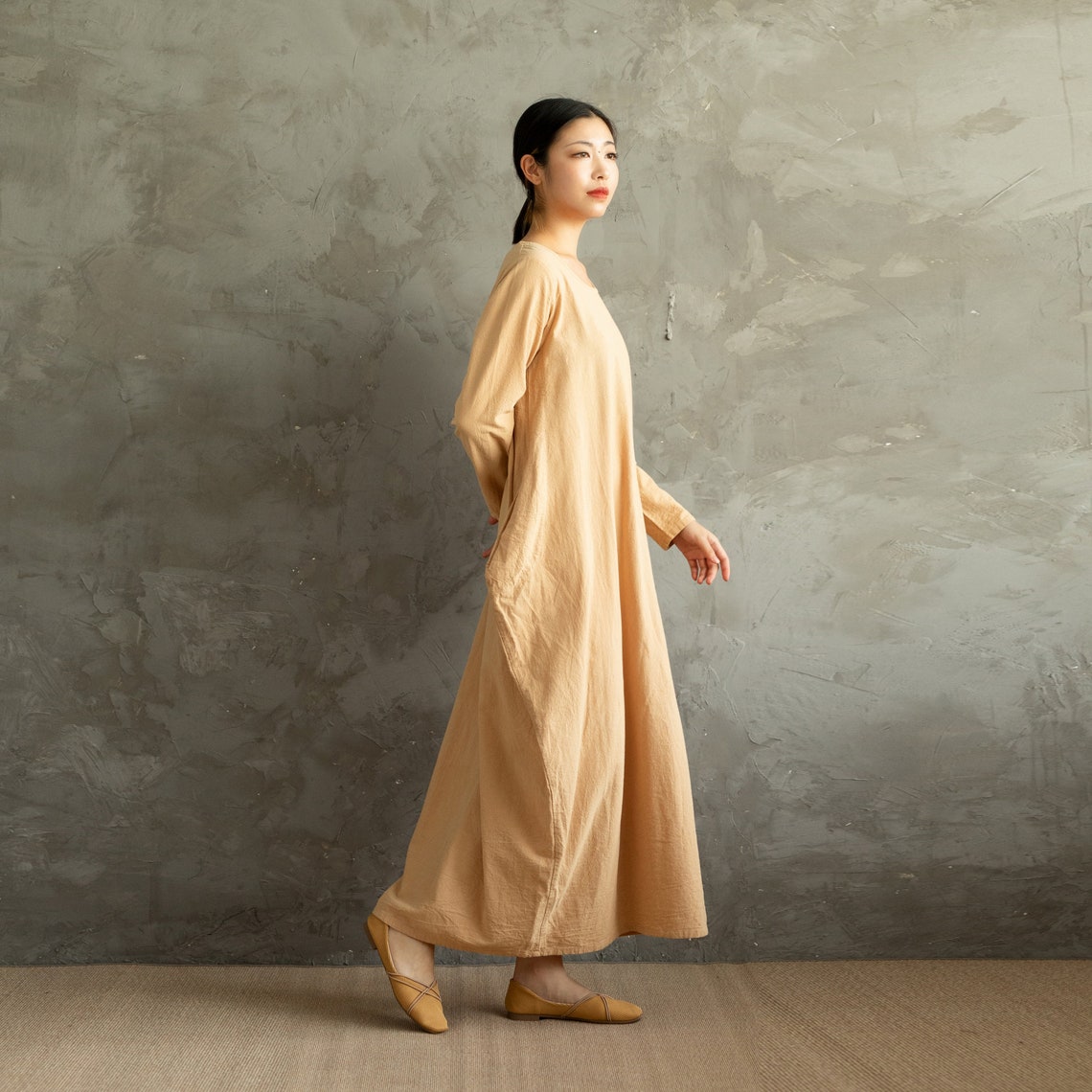 Women Cotton Dress Soft Casual Loose Robes Long Sleeves Shift - Etsy