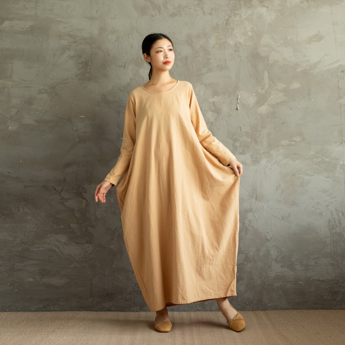 Women Cotton Dress Soft Casual Loose Robes Long Sleeves Shift - Etsy