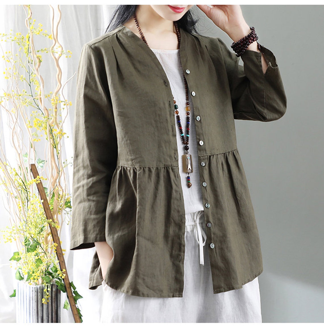 Women's Summer Cotton Tops Long Sleeves Blouse Casual - Etsy