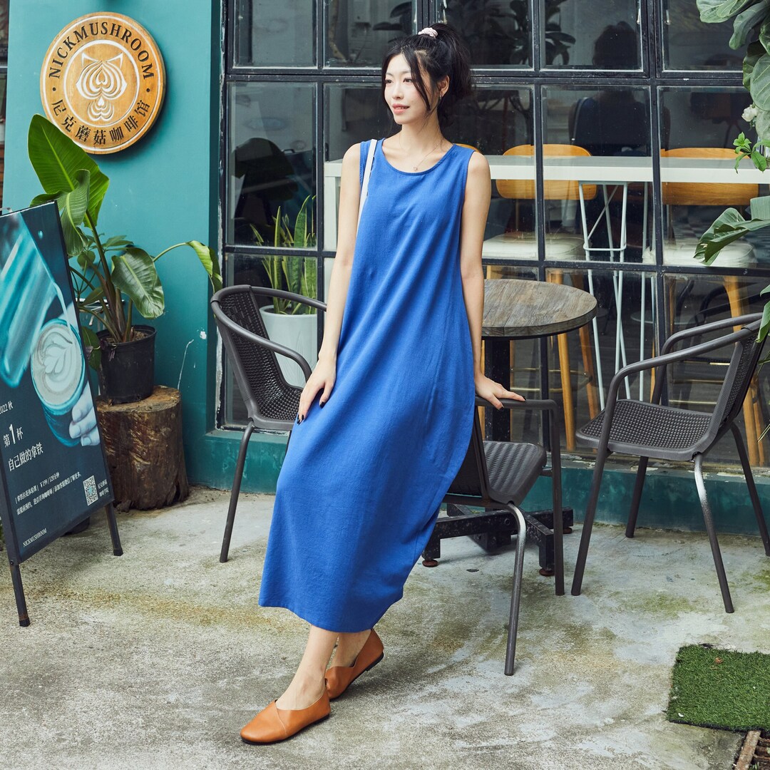 Summer Cotton Dress Soft Sundress Casual Loose Tunics Sleeveless Robes ...