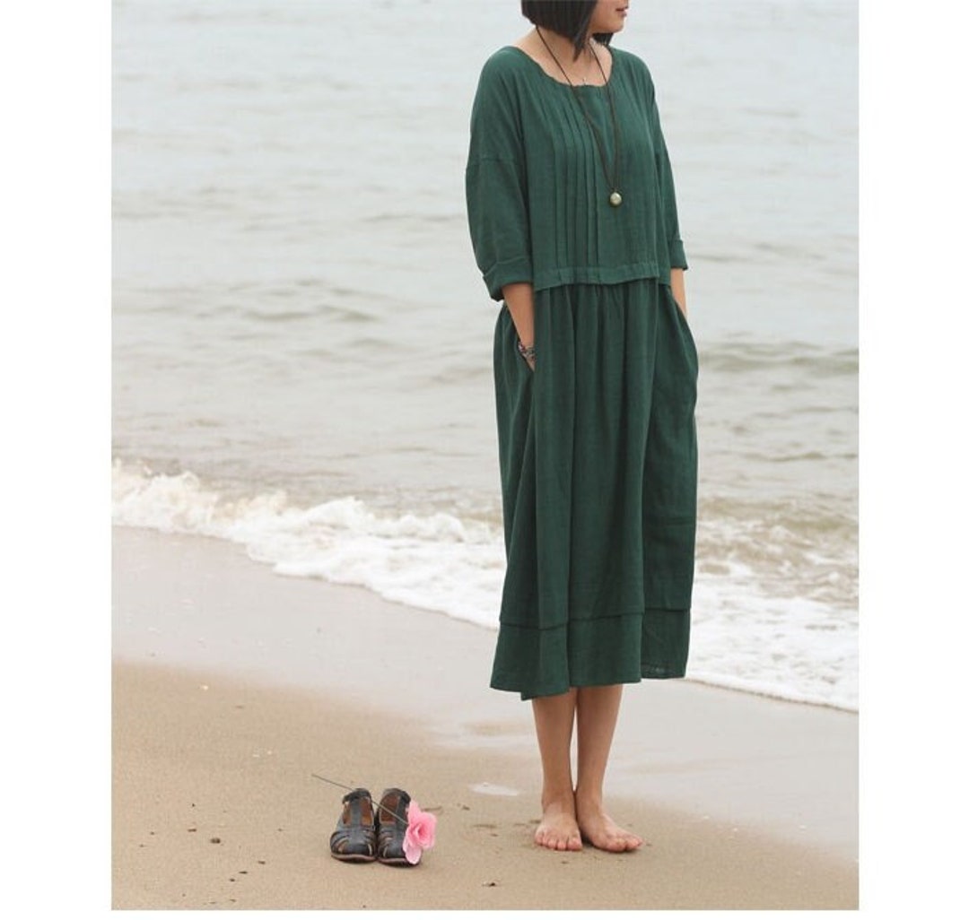 Women Long Sleeves Cotton Dress Soft Casual Loose Tunics Shirt Robes ...