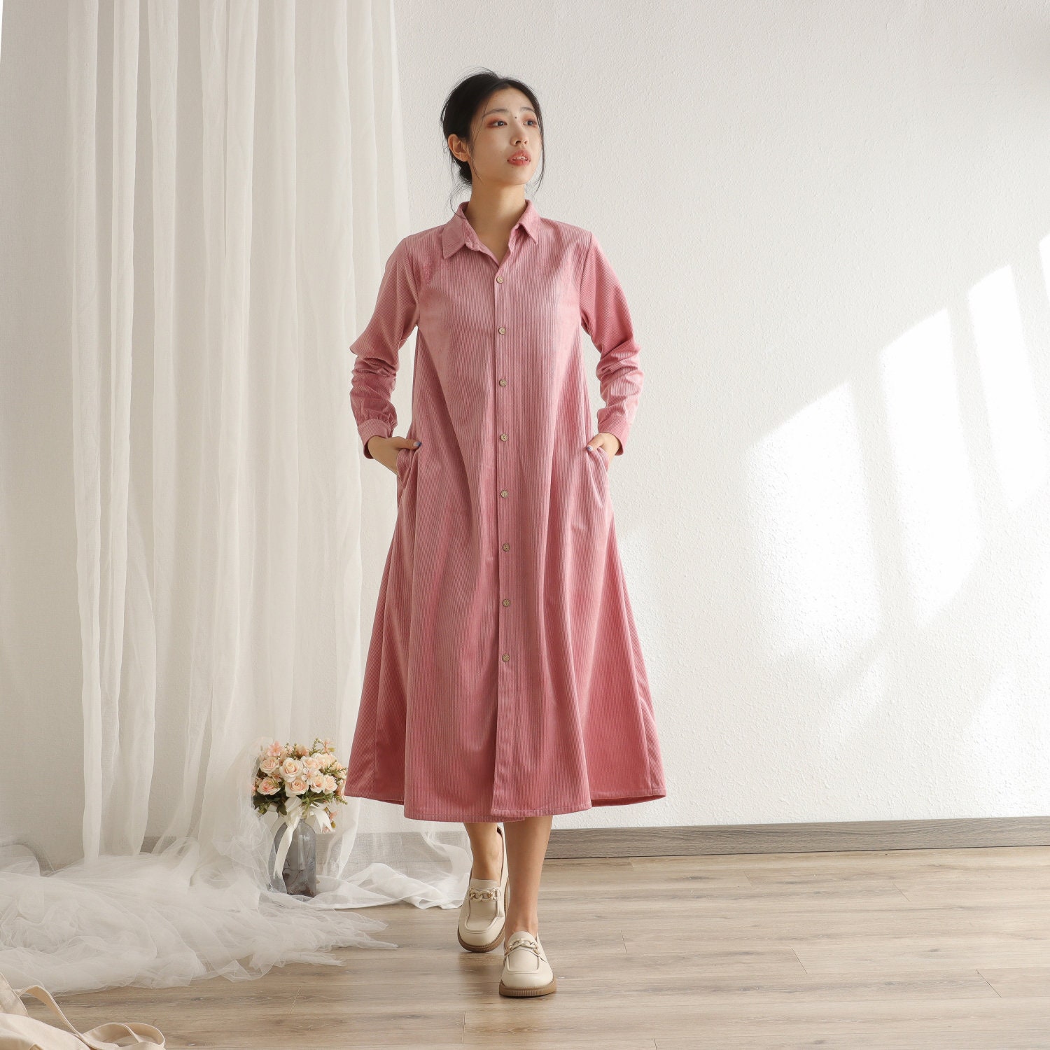 Women Soft Corduroy Dress Shirt Velvet Dress Long Sleeve - Etsy