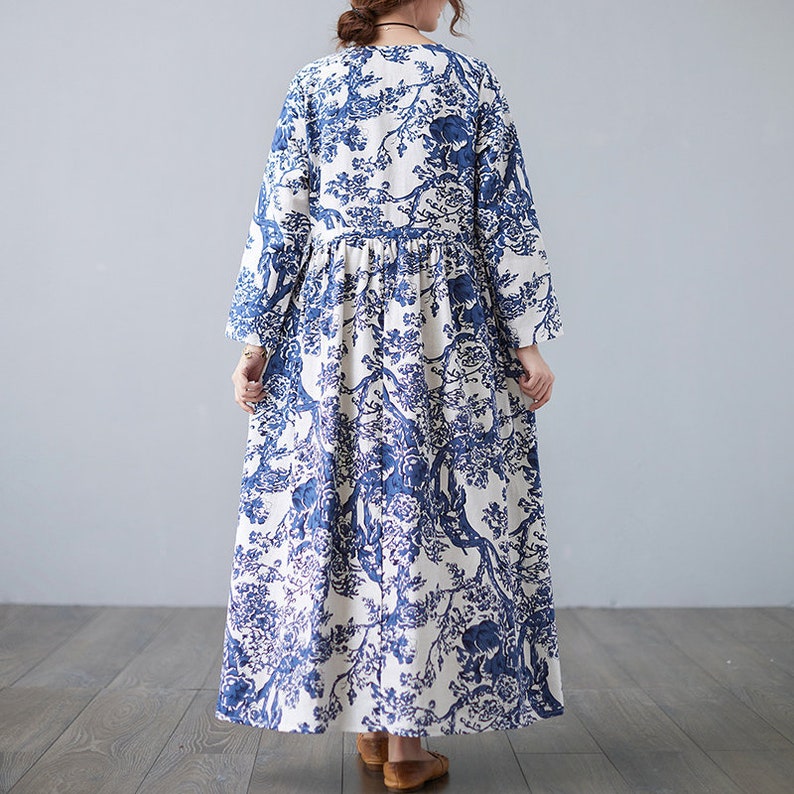 Women Printed Cotton Dress Soft Casual Loose Robes Long - Etsy
