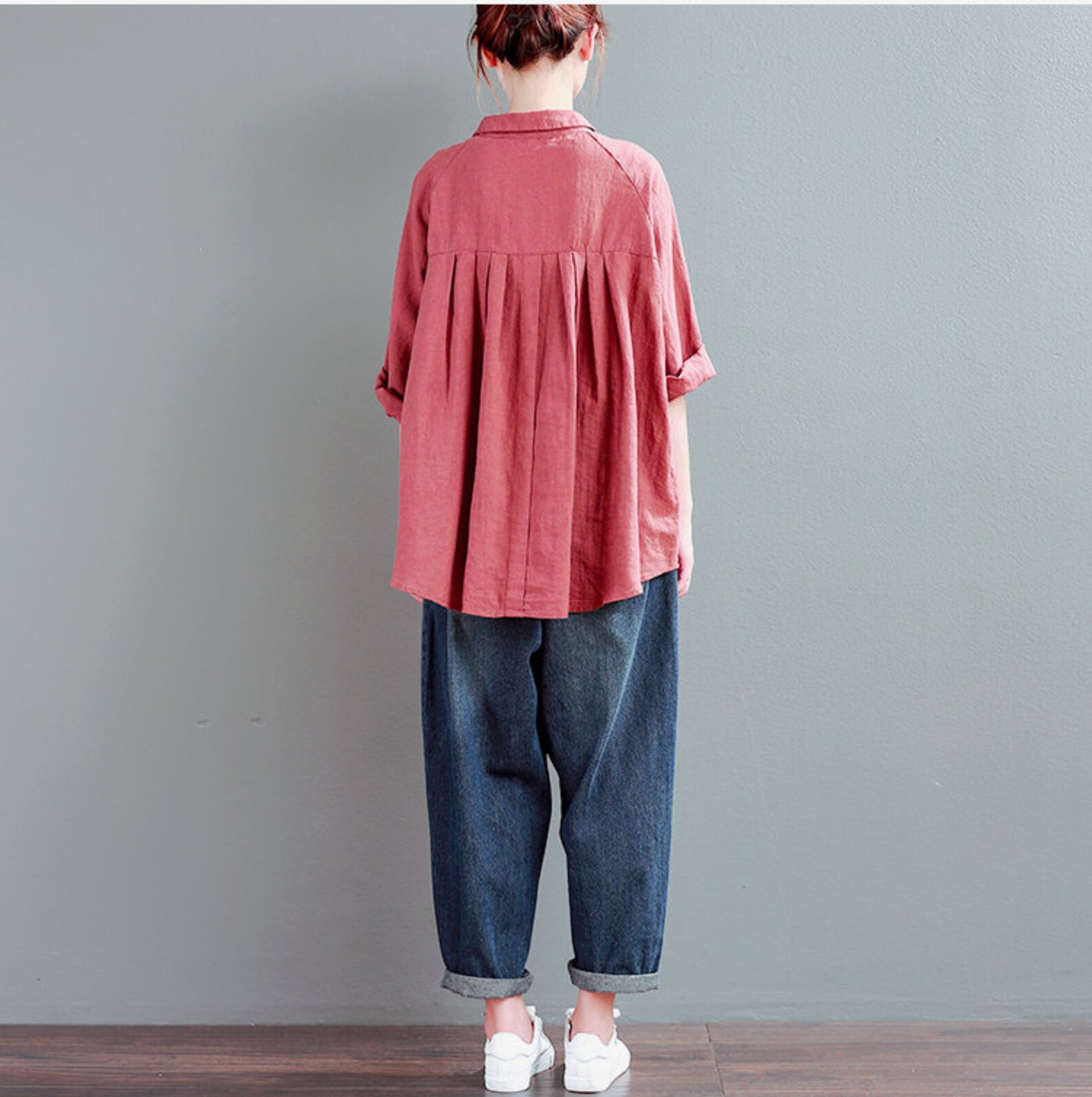 New Spring Cotton Tops Long Sleeve Shirt Dresses Buttons | Etsy