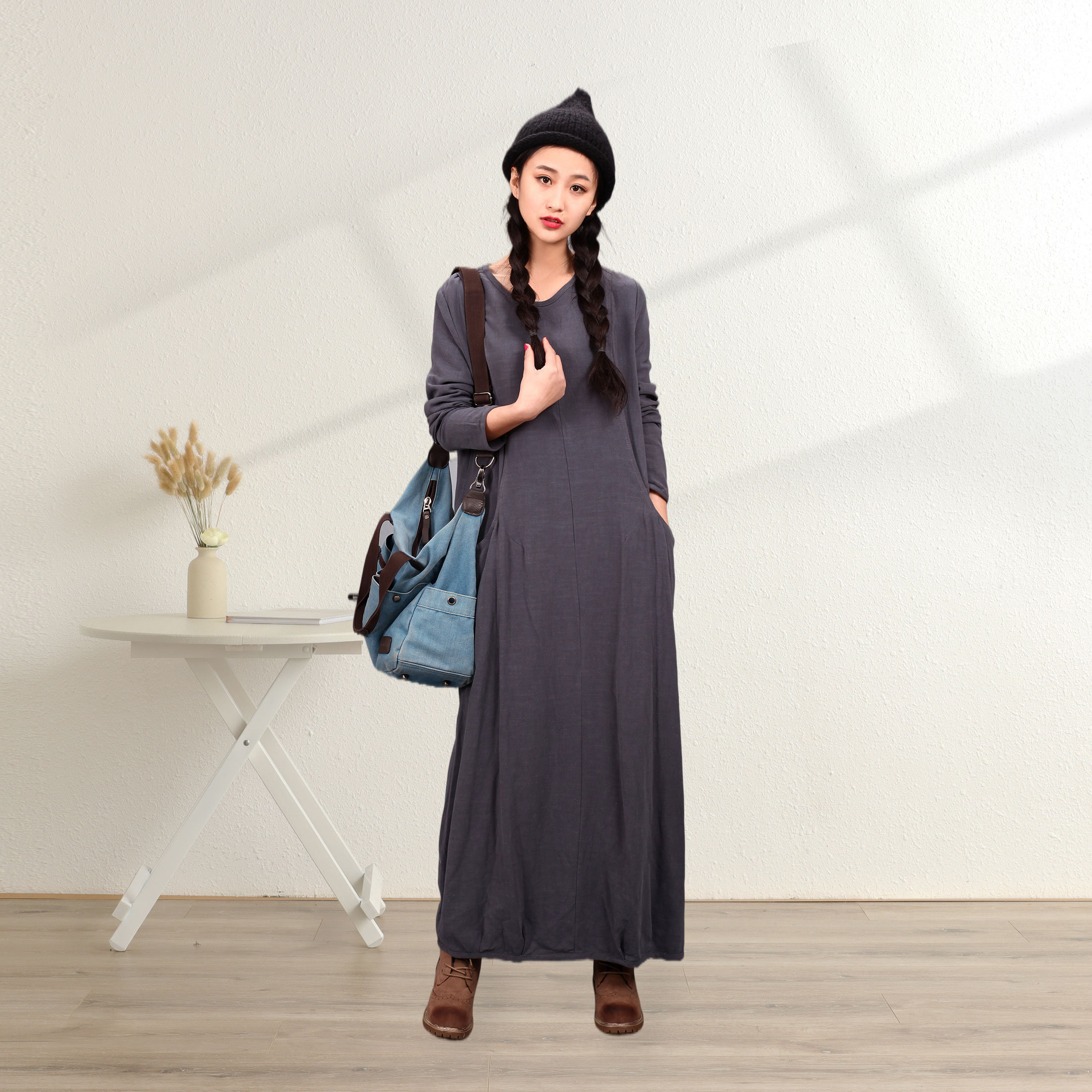 Women Cotton Dress Soft Casual Loose Robes Long Sleeves Shift - Etsy