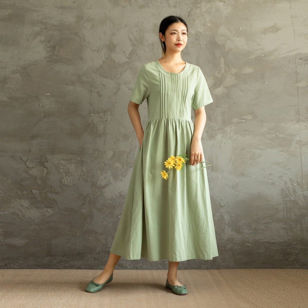 Summer Cotton Dress Soft Casual Loose Dress Tunics Short Sleeves Robes ...