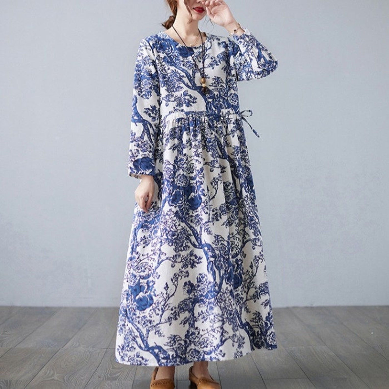 Women Printed Cotton Dress Soft Casual Loose Robes Long - Etsy