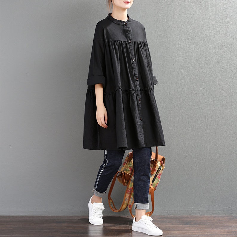 New Spring Cotton Dress Long Sleeve Shirt Dresses Buttons - Etsy