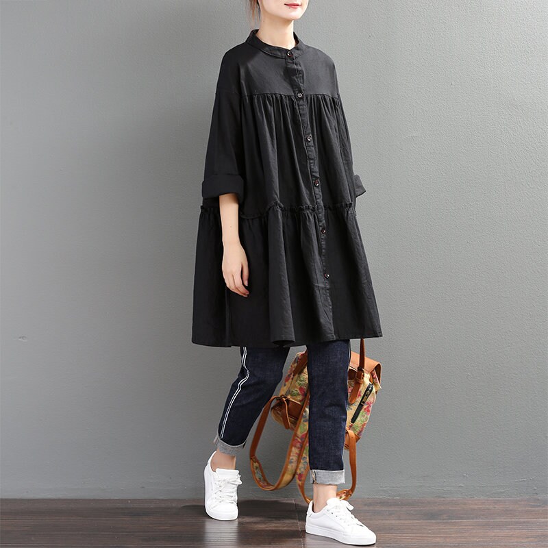 New Spring Cotton Dress Long Sleeve Shirt Dresses Buttons - Etsy