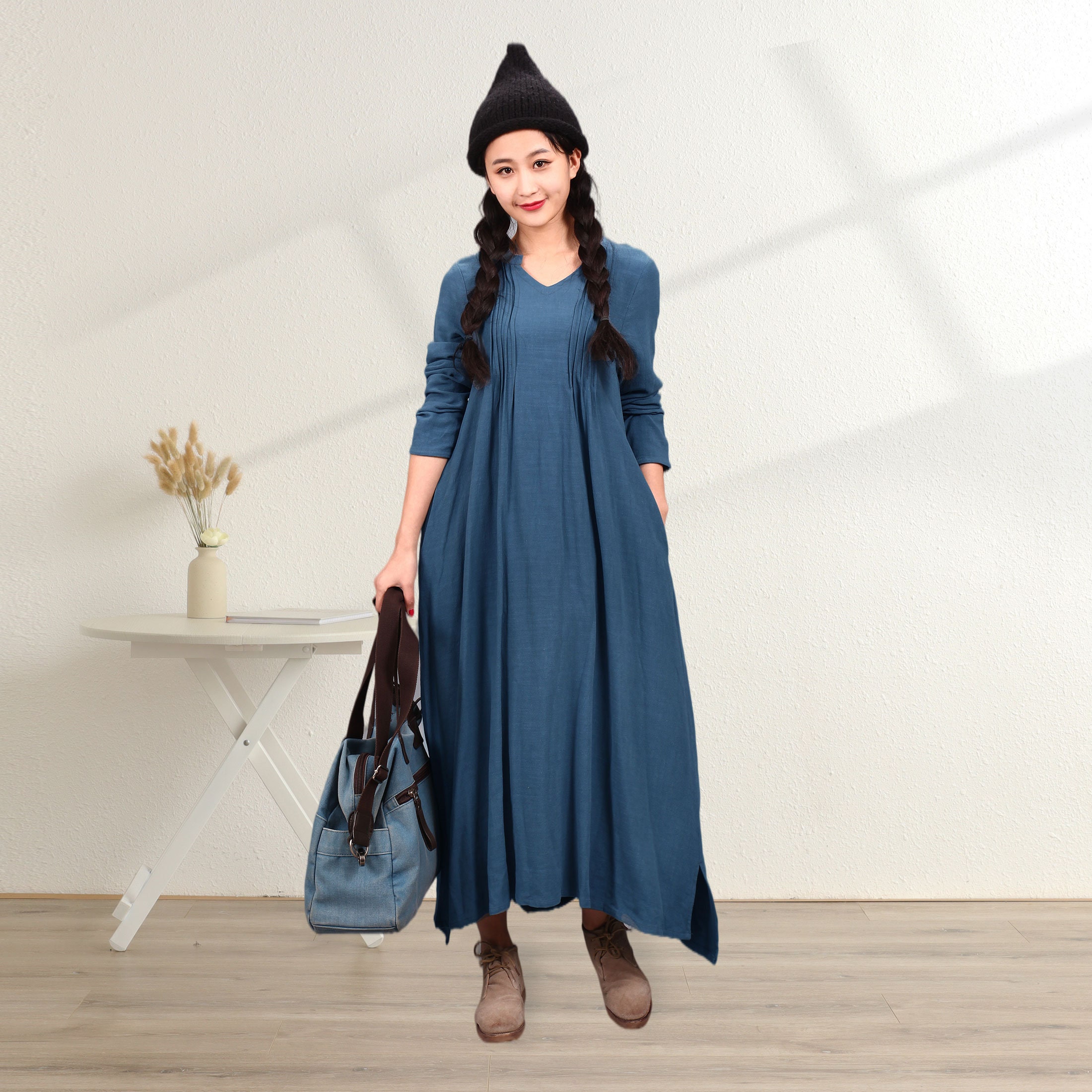 Women Cotton Dress Soft Casual Loose Robes Long Sleeves Shift | Etsy