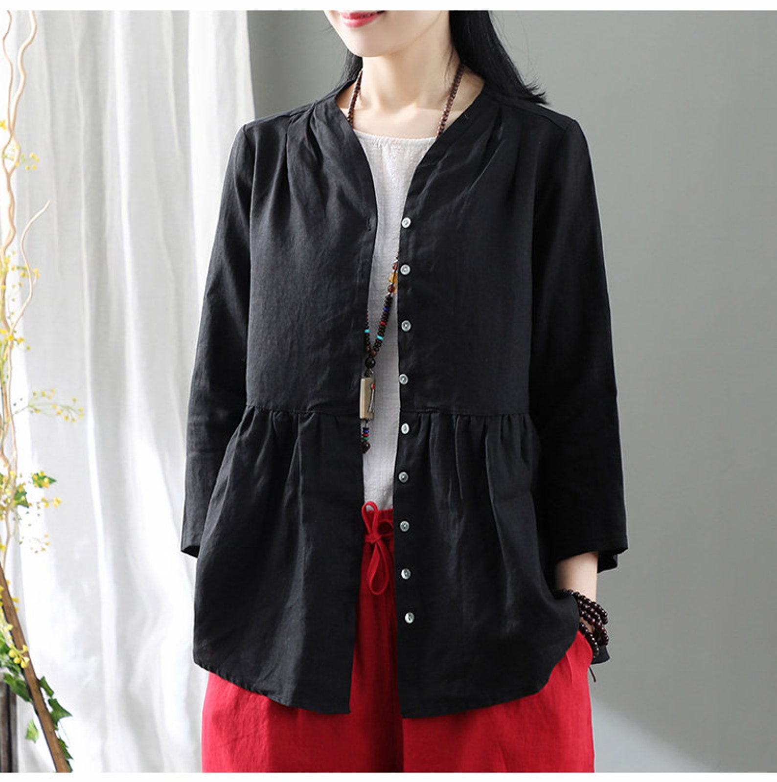 Women's Summer Cotton Tops Long Sleeves Blouse Casual - Etsy