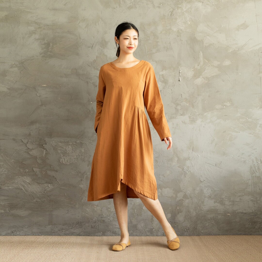 New Spring Cotton Dress Soft Casual Loose Dress Tunics Long Sleeves ...