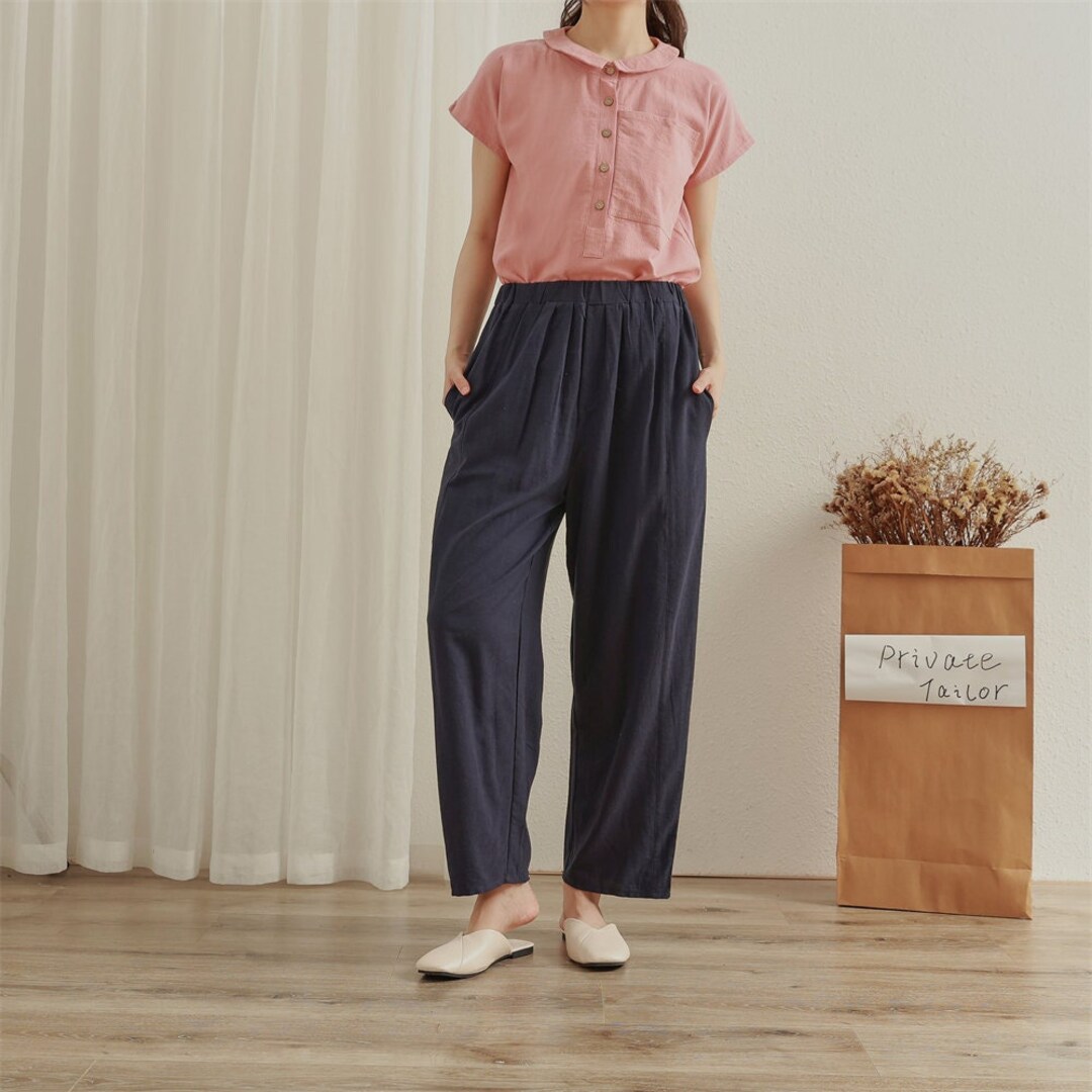 Summer Women Elastic Waist Cotton Pants Soft Casual Loose Boho Trousers ...