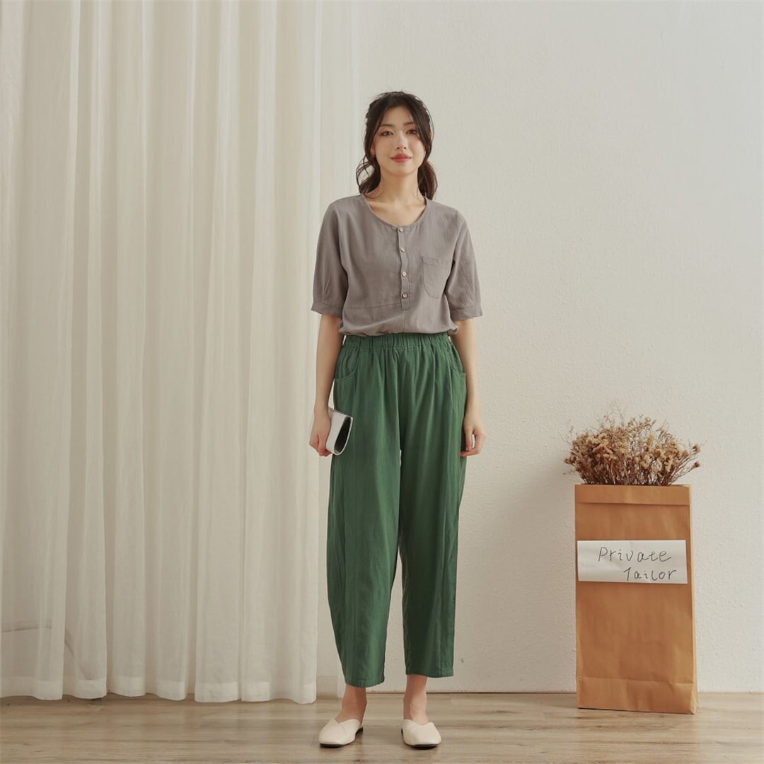 Summer Women Elastic Waist Cotton Pants Soft Casual Loose Boho Trousers ...