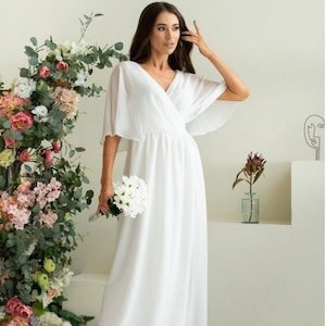 Light Gray Chiffon Draped Dress Toga Dress Long Boho Flutter Sleeve ...