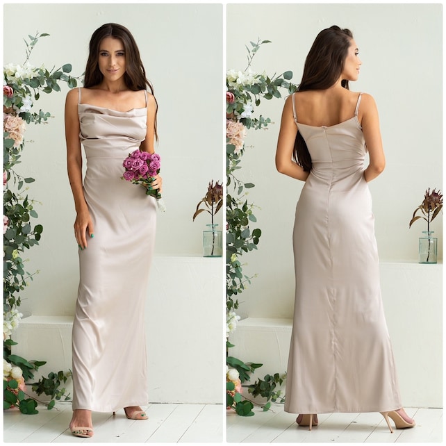 Cowl Neck Spaghetti Strap Wedding Dress - Etsy