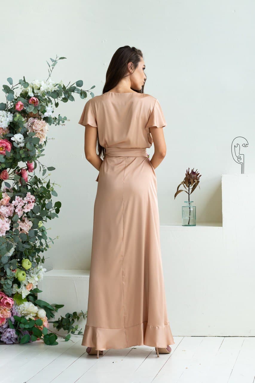 Cream Maxi Ruffle Wrap Dress Long Bridesmaid Dress Bell Sleeve | Etsy