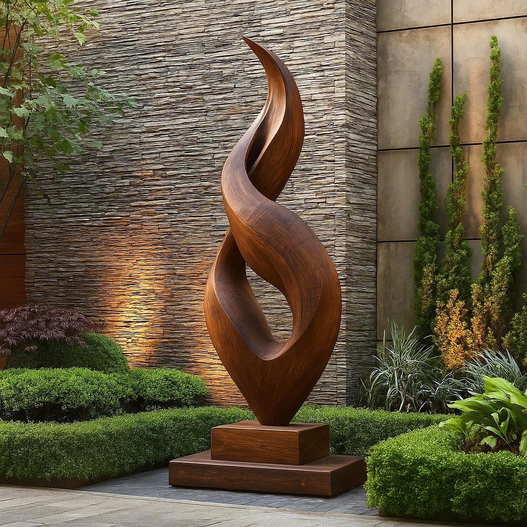 Large Outdoor Flame Sculpture | Handcrafted Solid Wood Garden Art ...