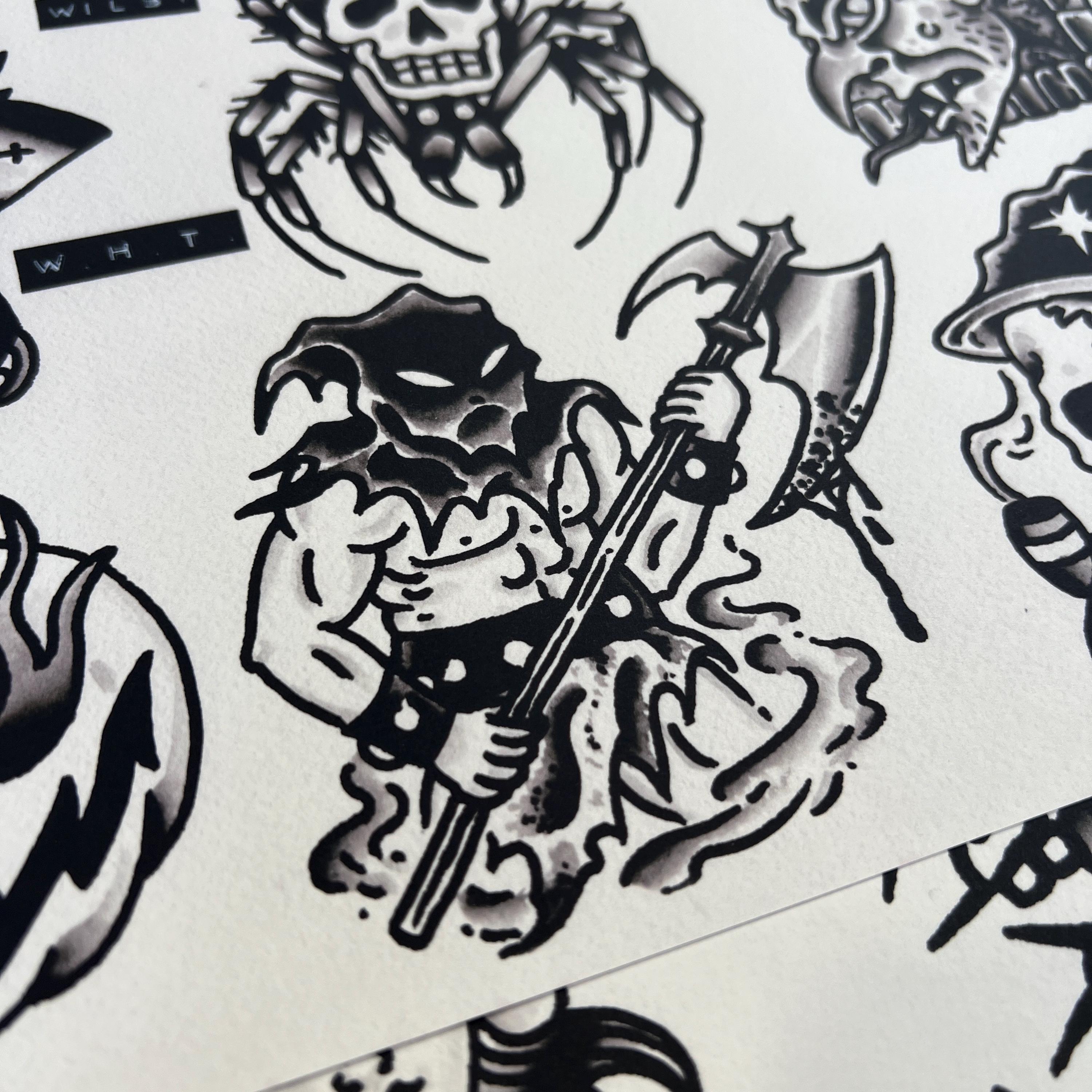 Blackwork Set 2 A4 TATTOO FLASH SHEET Set | Traditional Flash | Tattoo ...