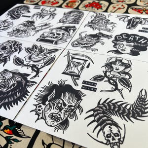 Blackwork Set 2 A4 TATTOO FLASH SHEET Set | Traditional Flash | Tattoo ...