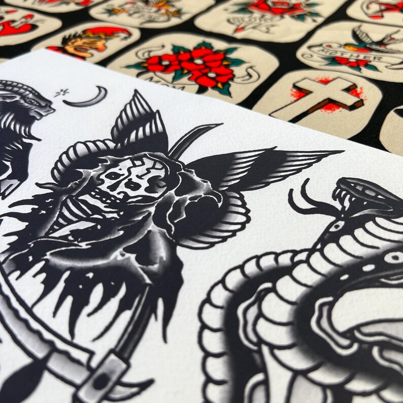 Blackwork Set 1 A4 TATTOO FLASH SHEET Set | Traditional Flash | Tattoo ...