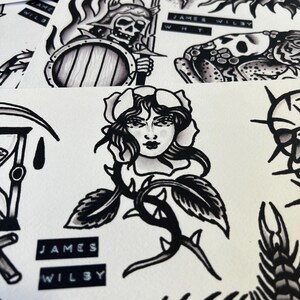 Blackwork Set 2 A4 TATTOO FLASH SHEET Set | Traditional Flash | Tattoo ...