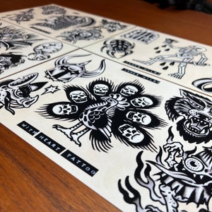 Blackwork A4 TATTOO FLASH SHEET Set Traditional Flash Tattoo Flash ...