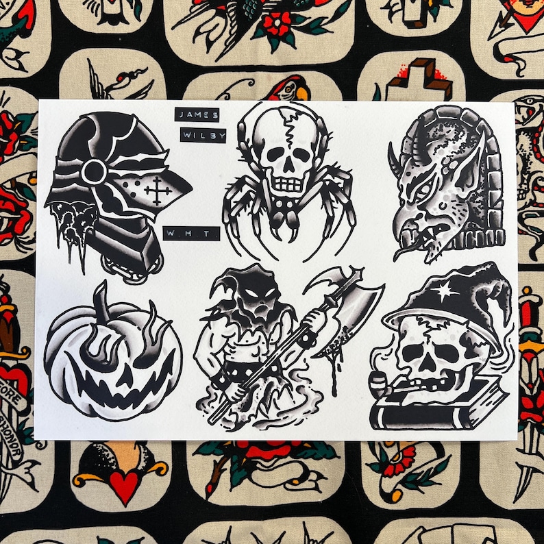 Blackwork Set 2 A4 TATTOO FLASH SHEET Set | Traditional Flash | Tattoo ...