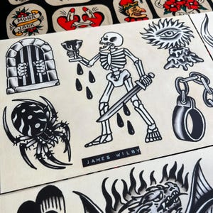 Blackwork A4 TATTOO FLASH SHEET Set | Traditional Flash | Tattoo Flash ...