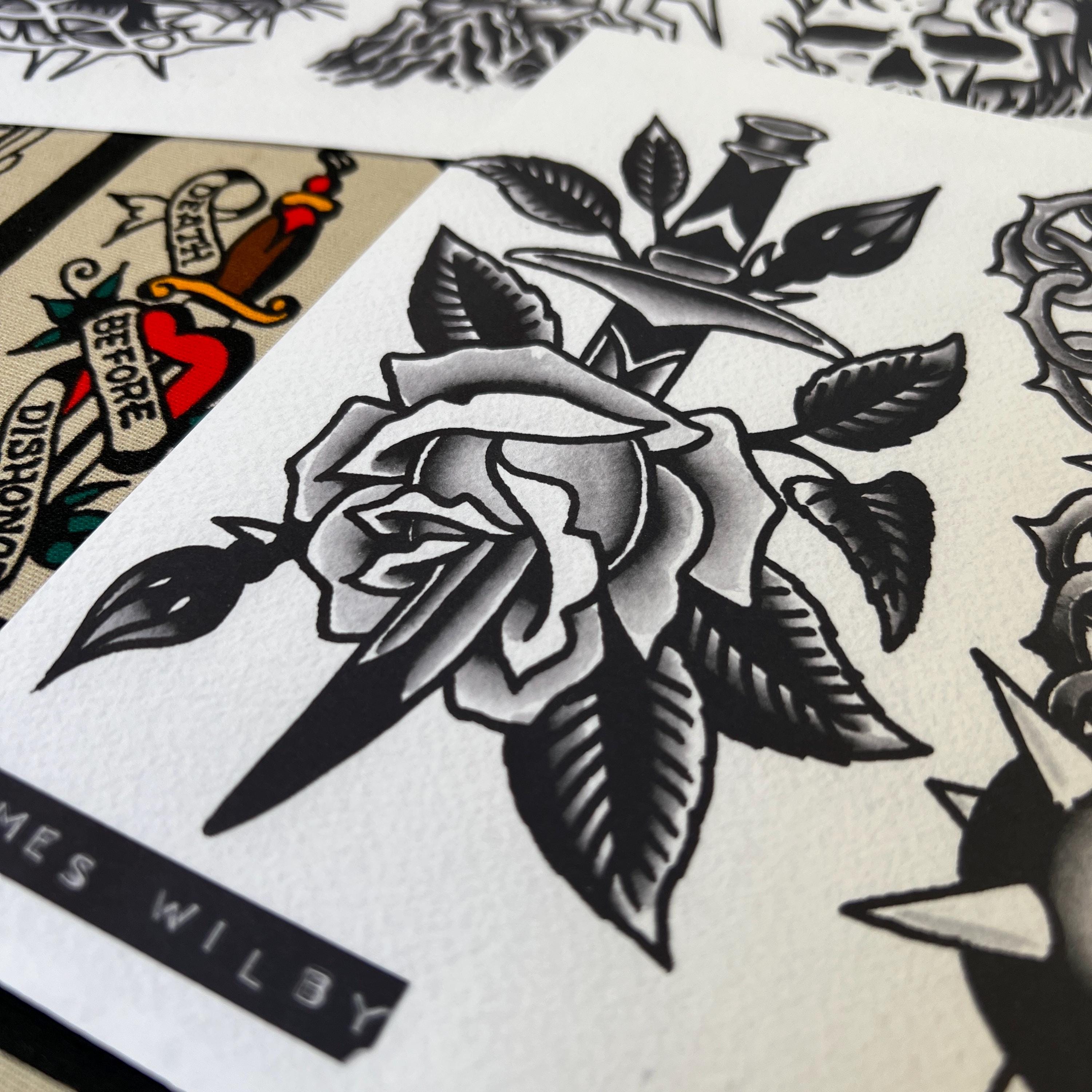 Blackwork Set 1 A4 TATTOO FLASH SHEET Set | Traditional Flash | Tattoo ...