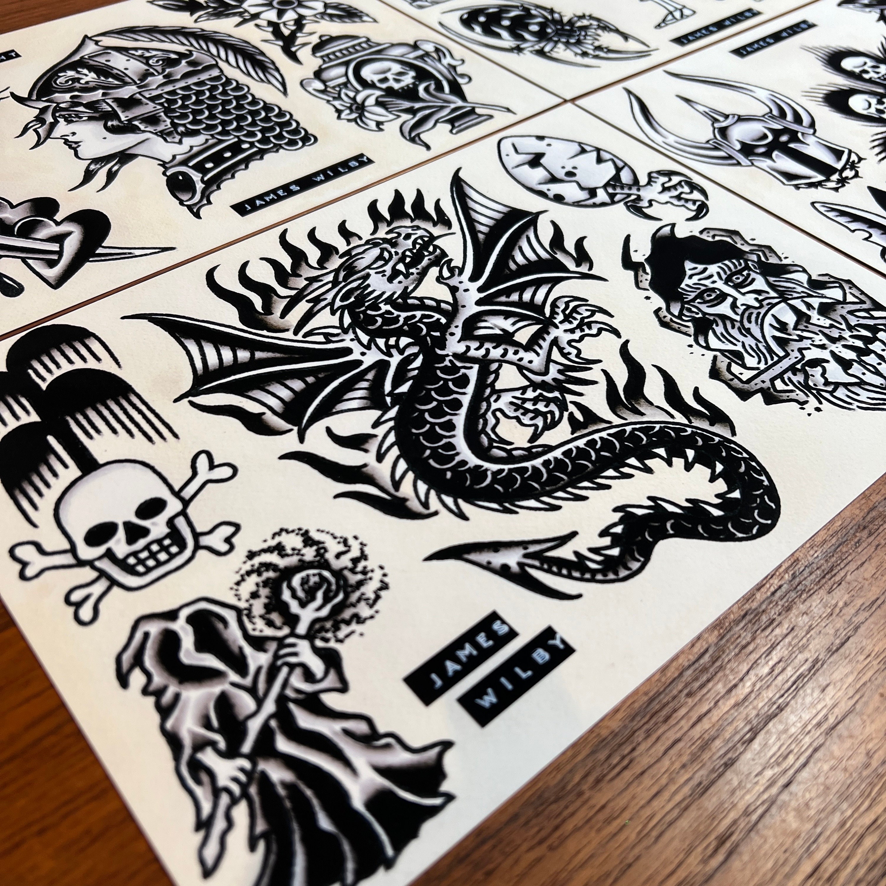 Blackwork A4 TATTOO FLASH SHEET Set Traditional Flash - Etsy