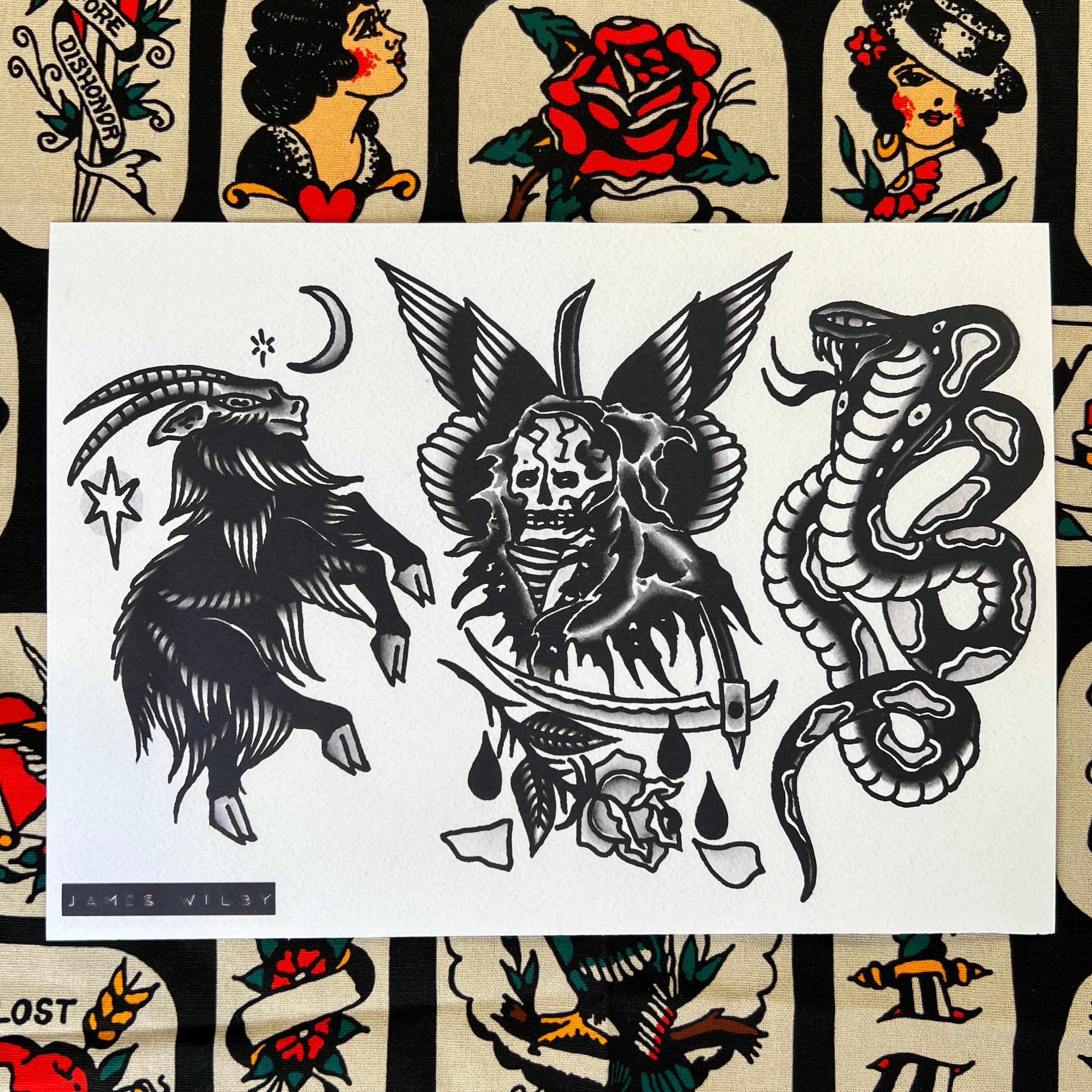 Blackwork Set 1 A4 TATTOO FLASH SHEET Set | Traditional Flash | Tattoo ...