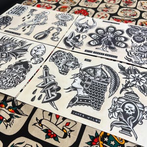 Blackwork A4 TATTOO FLASH SHEET Set | Traditional Flash | Tattoo Flash ...